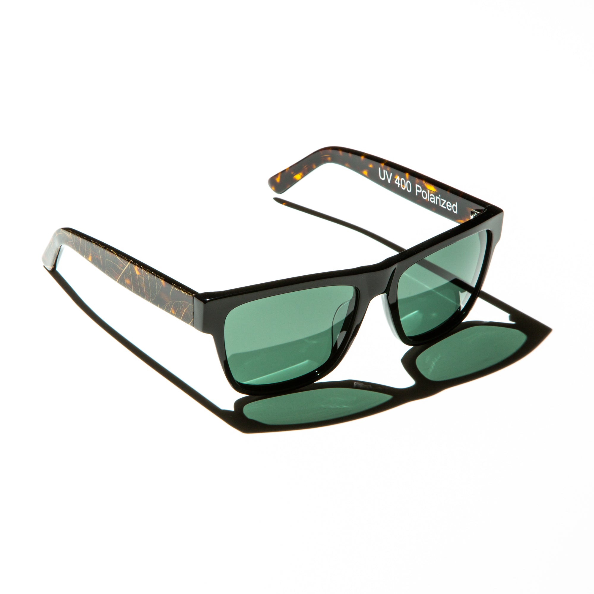 Lacy - Polished Black Acetate Green Lens Sunglasses | Polarized UV400 ...